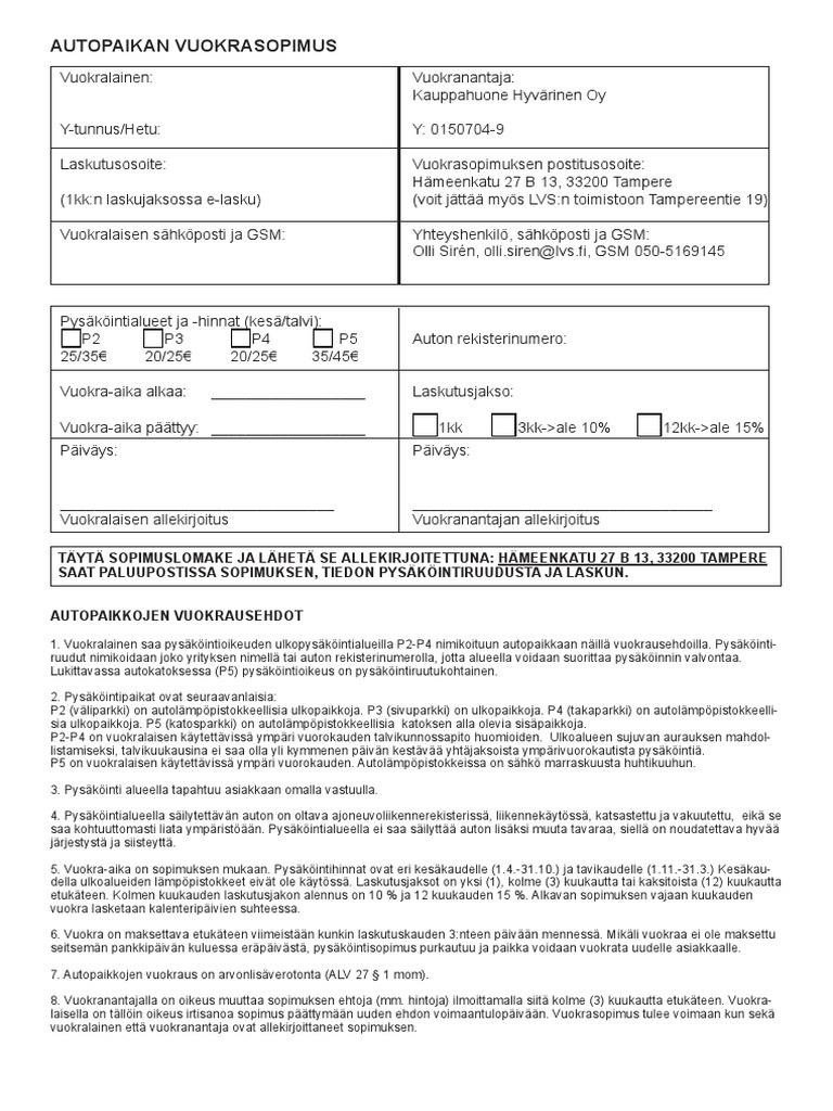 Esitaytettava Sopimuslomake | PDF