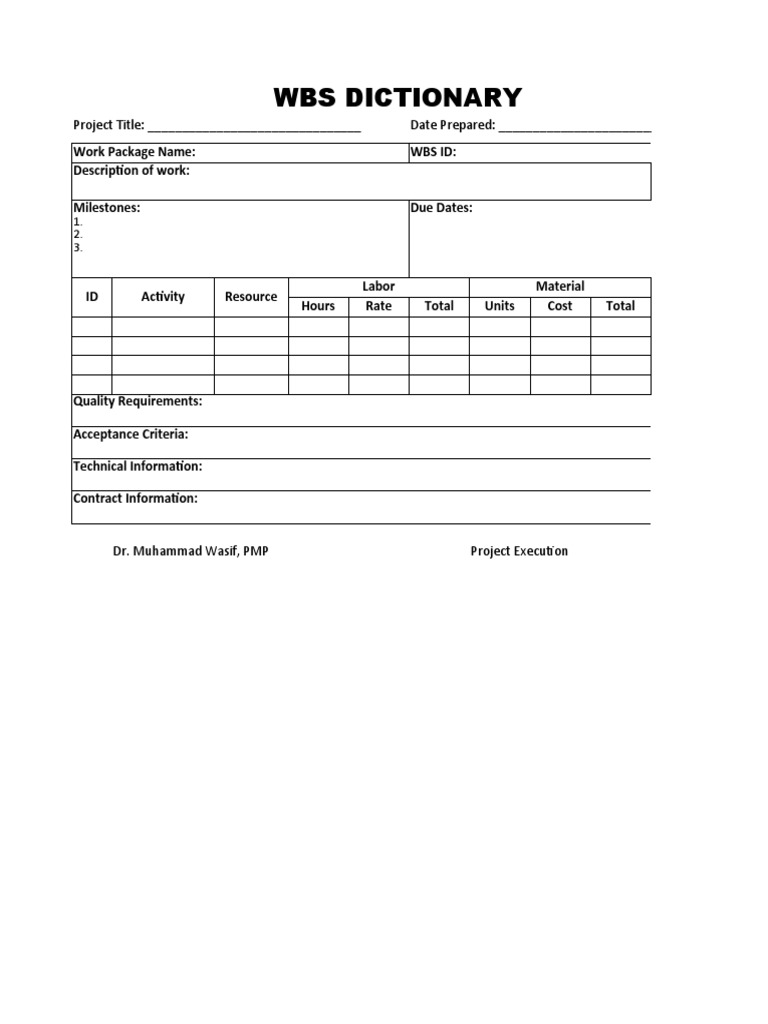 WBS Dictionary for Project Planning | PDF