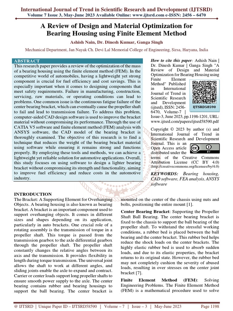 A Review of Design and Material Optimization For Bearing Housing Using Finite Element Method ...