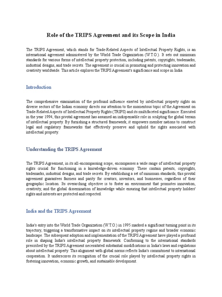 The TRIPS Agreement | PDF | Intellectual Property | Trips Agreement