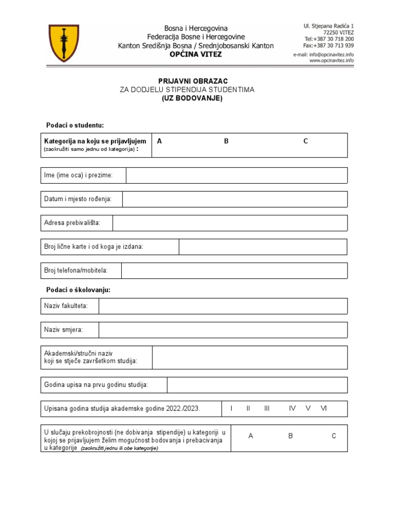 Obrazci Za Stipendije Općina | PDF
