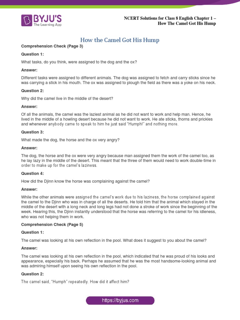 Chapter-1 How The Camel Got His Hump | PDF | Camel