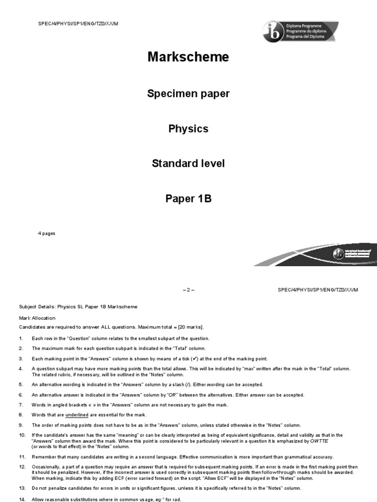DP - Phy - Speciman 2025 SL 1B Ms | PDF
