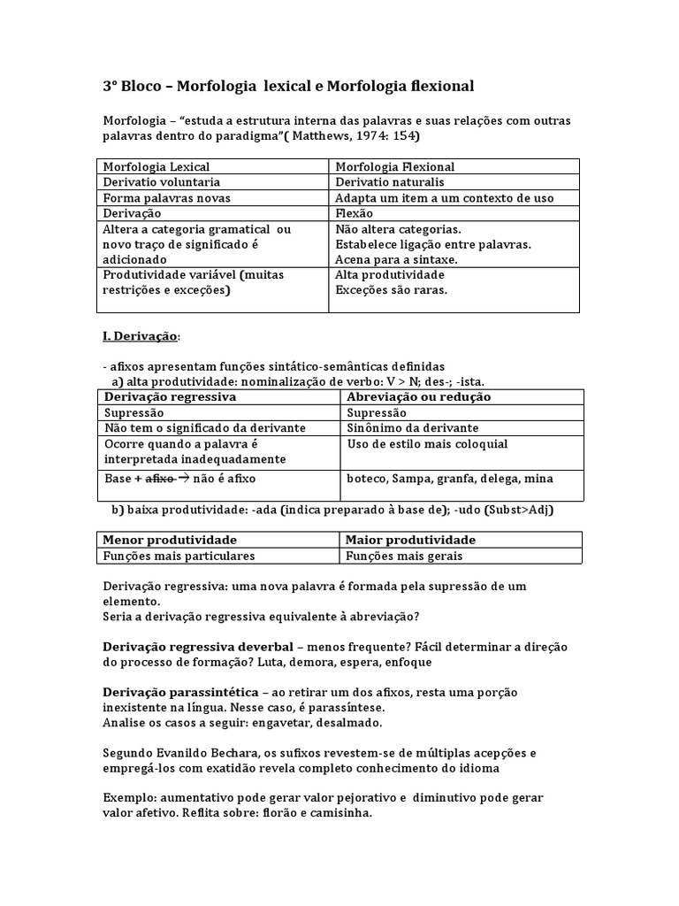 Morfologia Lexical e Flexional | PDF | Morfologia | Comunicação humana