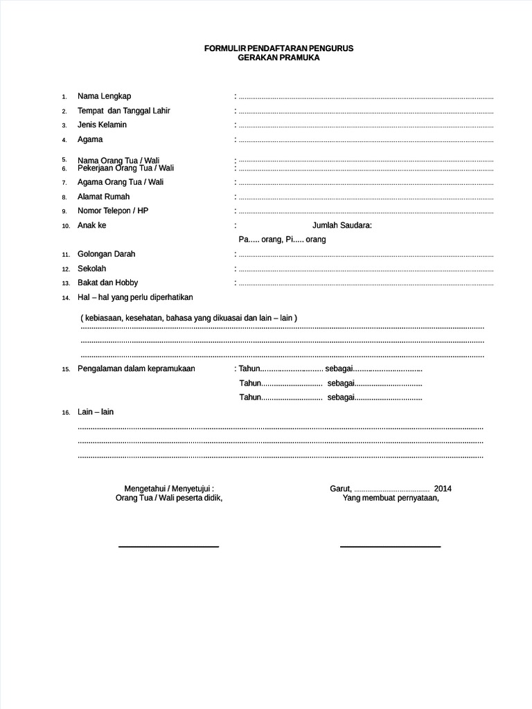 PDF Formulir Pendaftaran Anggota Pramuka Compress | PDF