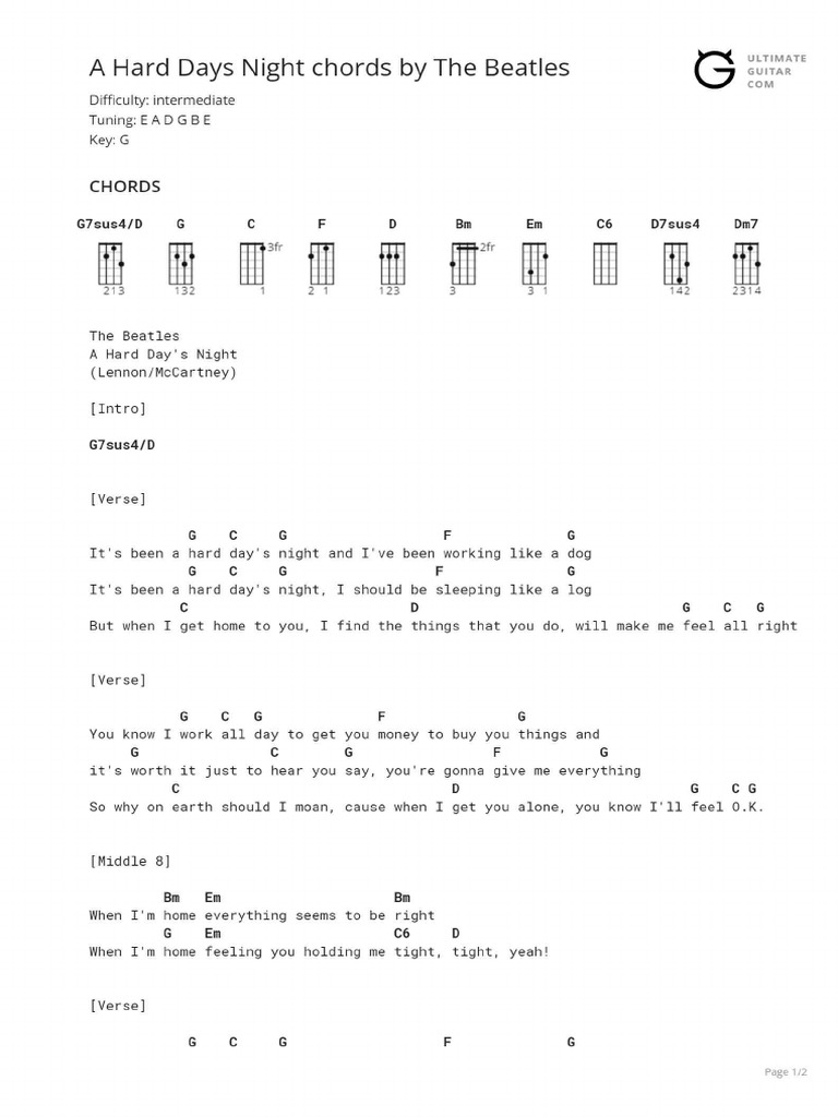 A Hard Days Night Chords | PDF