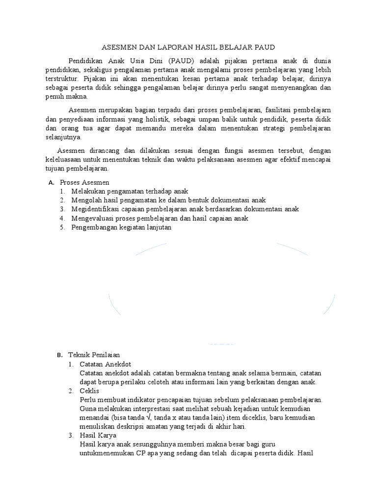 10.asesmen Dan Laporan Hasil Belajar Paud | PDF