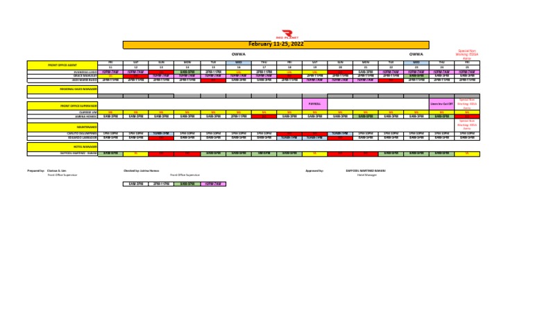 Hotel Housekeeping Duty Roster Sample | PDF