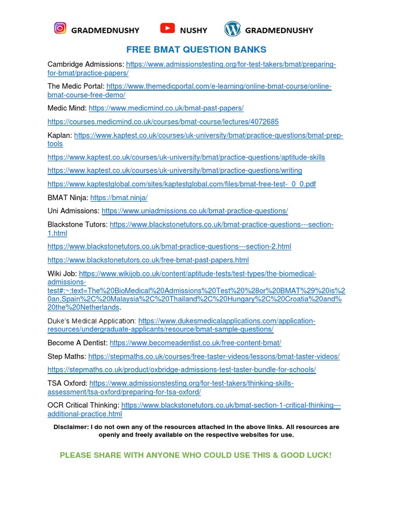 Free BMAT Questions | PDF