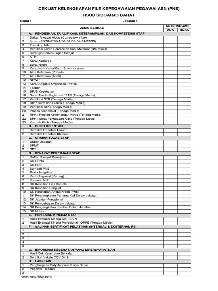 07.31 Form File Kepegawaian | PDF
