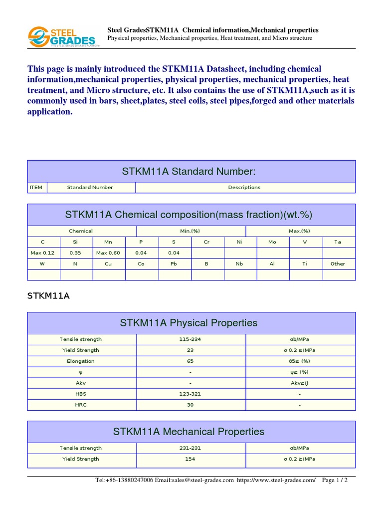 STKM11A Steel Datasheet & Properties | PDF