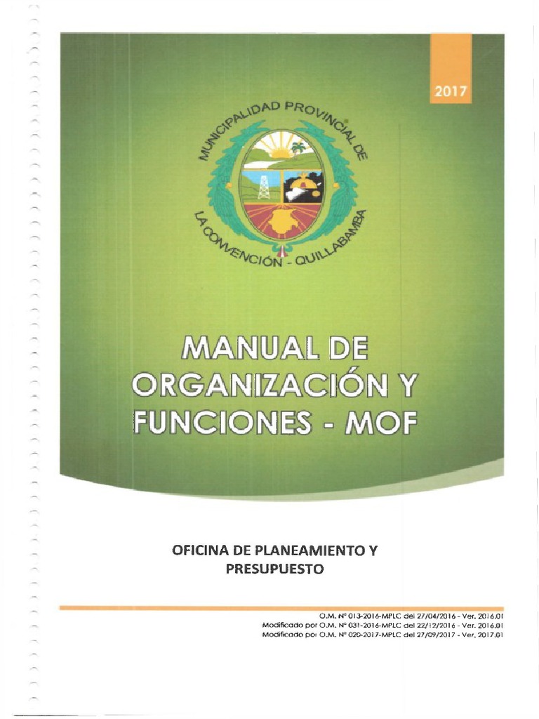 5.0 Manual de Organización y Funciones - MOF - Parte I | PDF | Gobierno local | Gobierno
