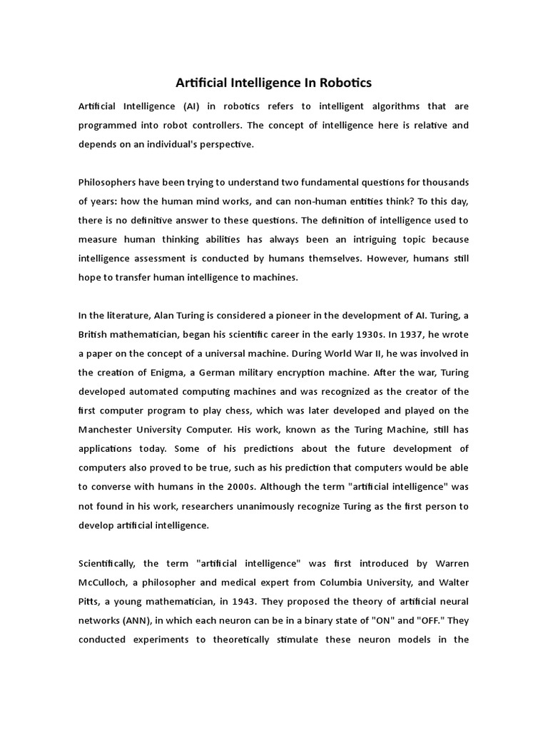 Artificial Intelligence in Robotics | PDF