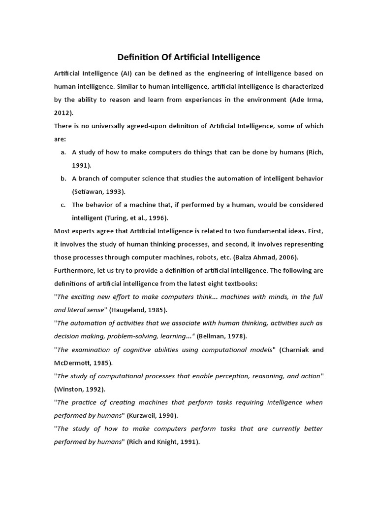 Definition of Artificial Intelligence | PDF | Thought | Intelligence ...