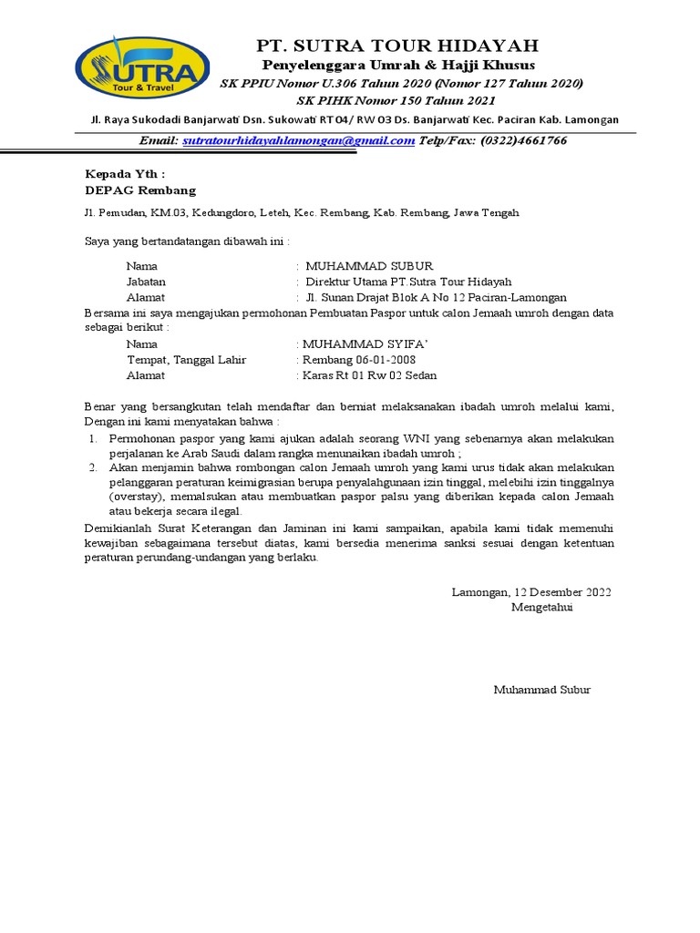 Contoh Rekom Imigrasi & Kemenag | PDF