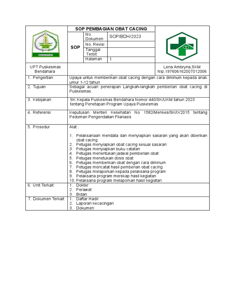 Sop Pembagian Obat Cacing | PDF