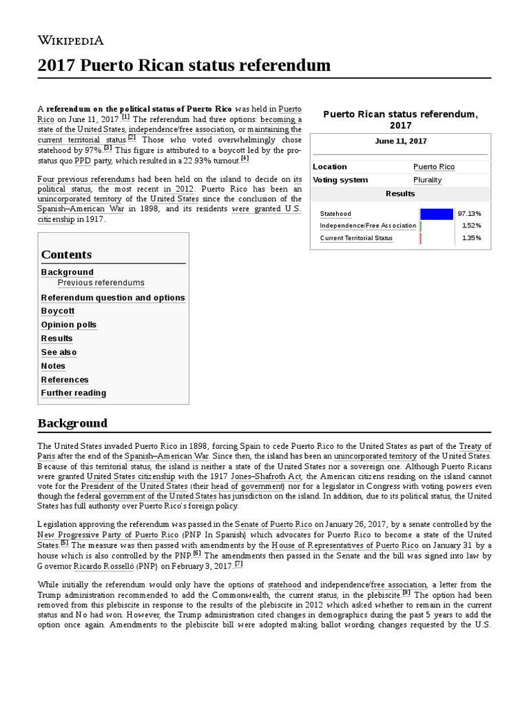 2017 Puerto Rican Status Referendum | PDF | The United States | Insular ...