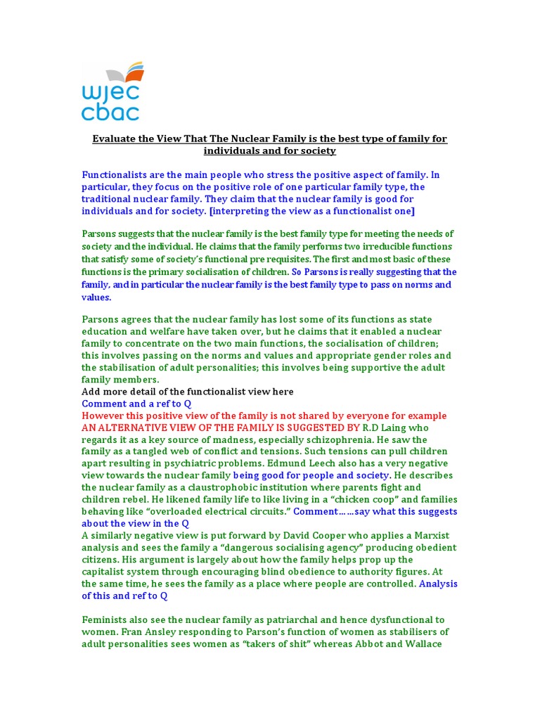 Sample Essay Is The Family Good For Indiv and For Society Unfinished ...