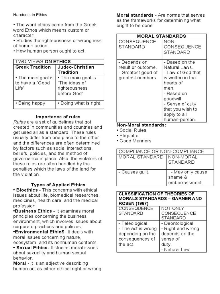 Handouts in Ethics | PDF | Utilitarianism | Morality