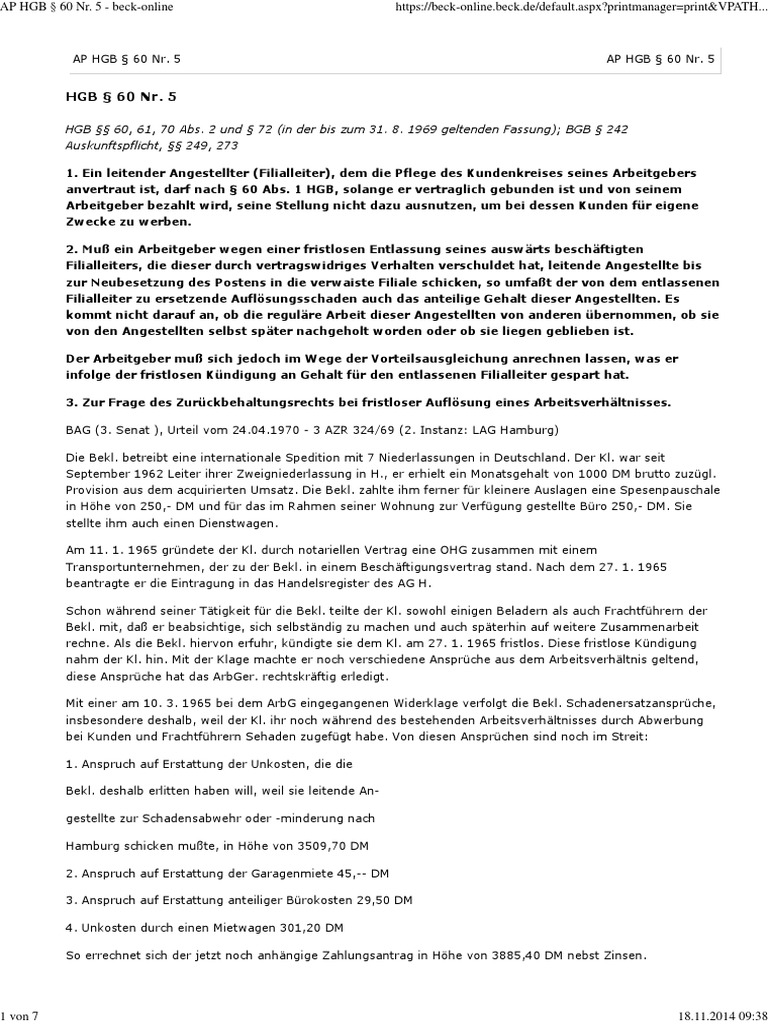 BAG 3 AZR 324 - 69, AP HGB 60 Nr. 5 (Weitnauer - Ende) | PDF