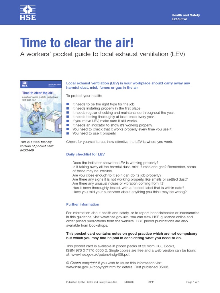 A Workers' Pocket Guide To Local Exhaust Ventilation (LEV) - Indg409 | PDF