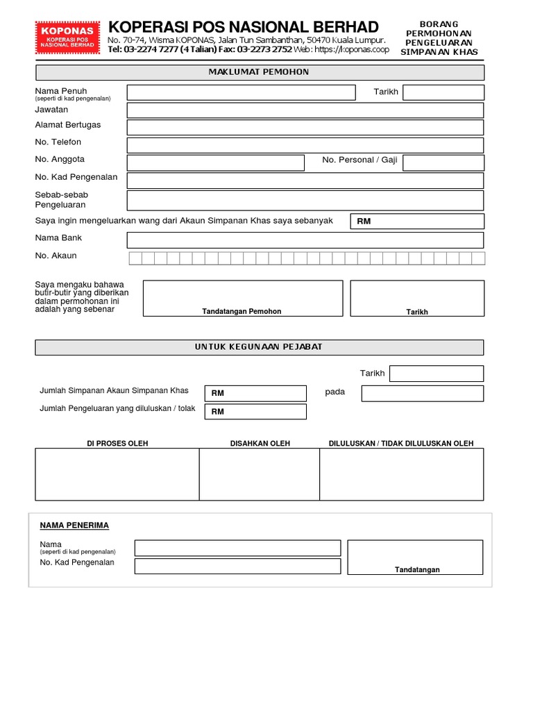 Borang Pengeluaran Simpanan Khas | PDF