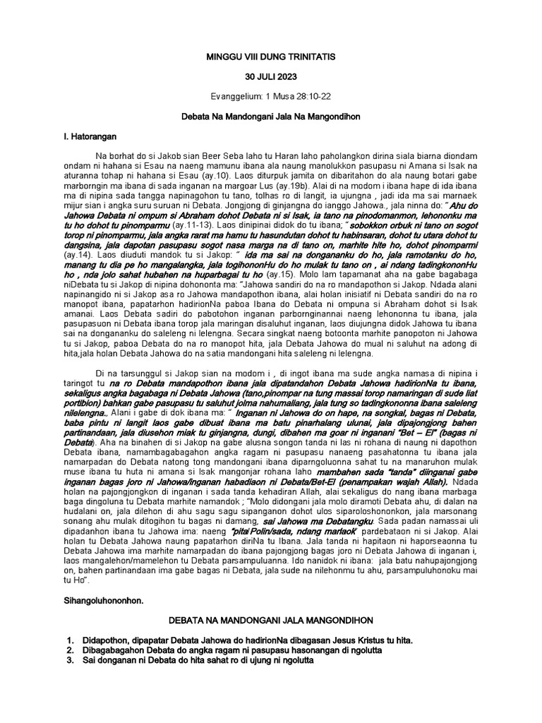 Bahan Kotbah Minggu Viii Dung Trinitatis | PDF