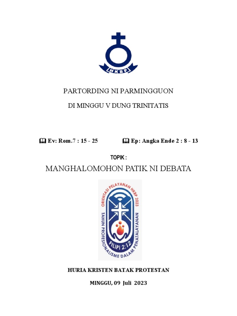 MINGGU V Dung Trinitatis, 09 Juli 2023 (Batak) - 1 | PDF | Agama & Spiritualitas