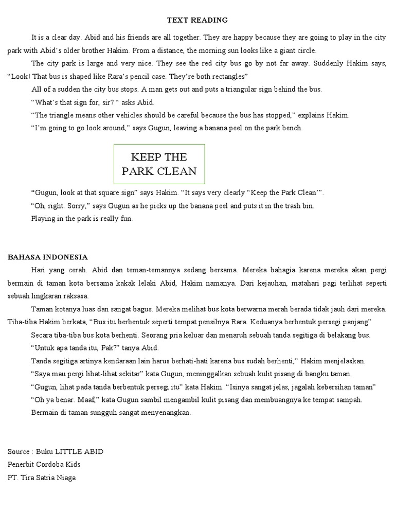 Teks Bacaan Bahasa Inggris Kelas 6 | PDF
