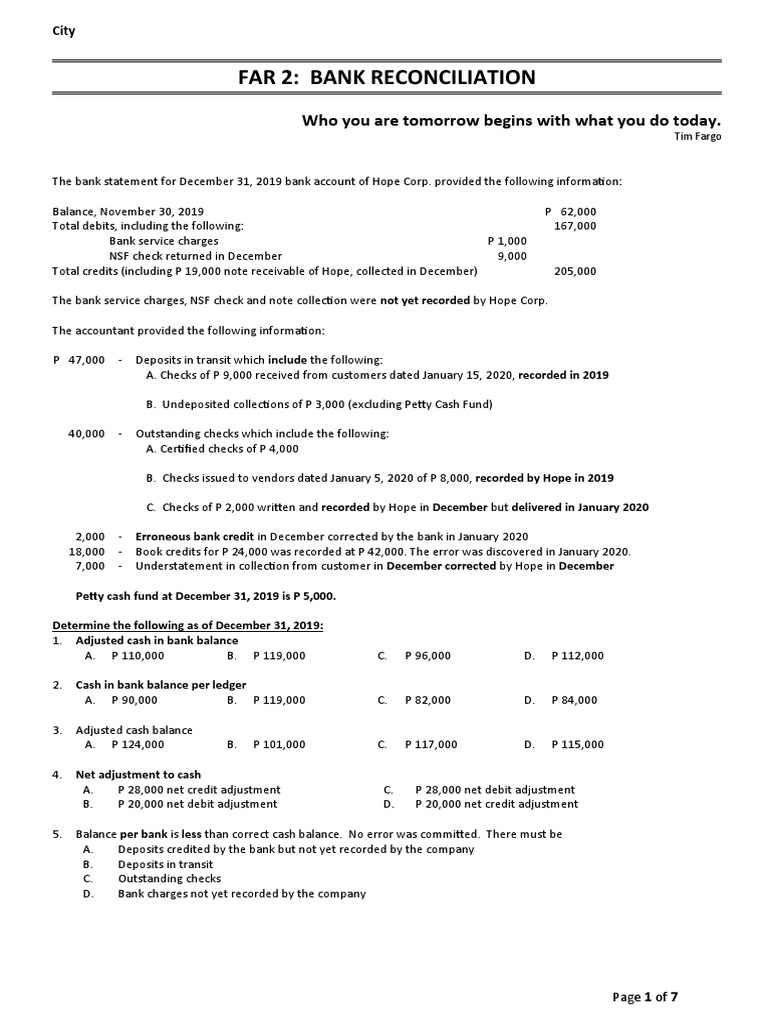 FAR2 BANK RECONCILIATION Student | PDF | Banks | Deposit Account