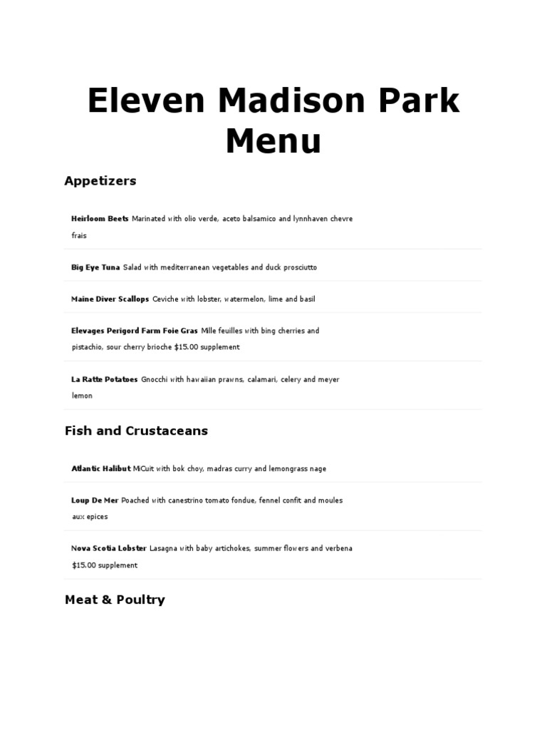 Eleven Madison Park Menu: Appetizers | PDF