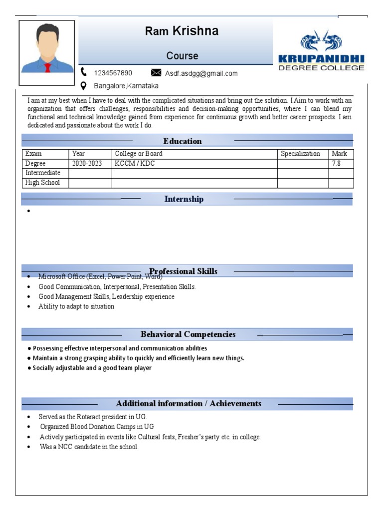 KCCM and KDC B.com, BBA, BA, BCA Resume Templete | PDF