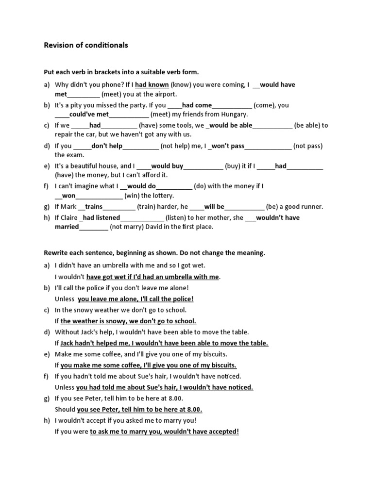 Revision of conditionals | PDF