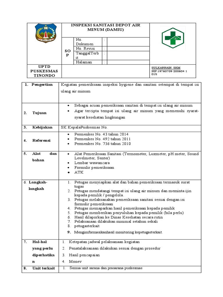 Sop Inspeksi Sanitasi Damiu | PDF | Teknologi & Rekayasa