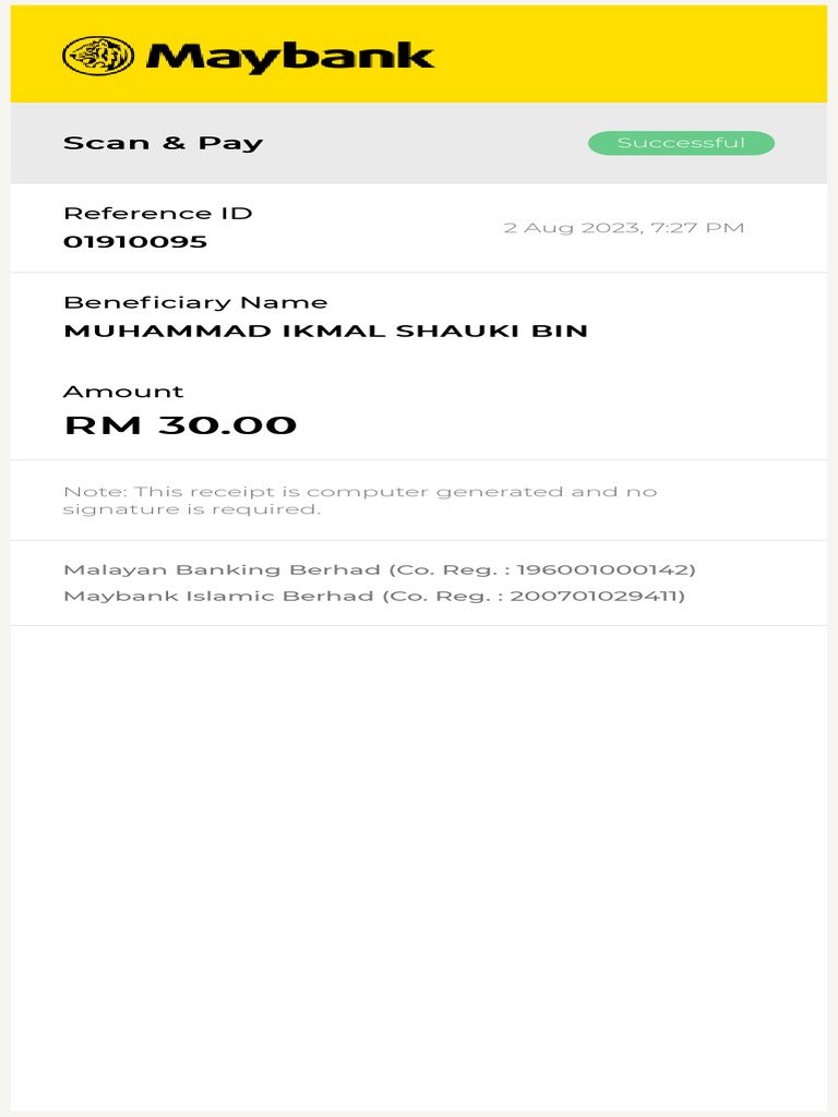 Scan & Pay Receipt - RM 30 Transaction | PDF
