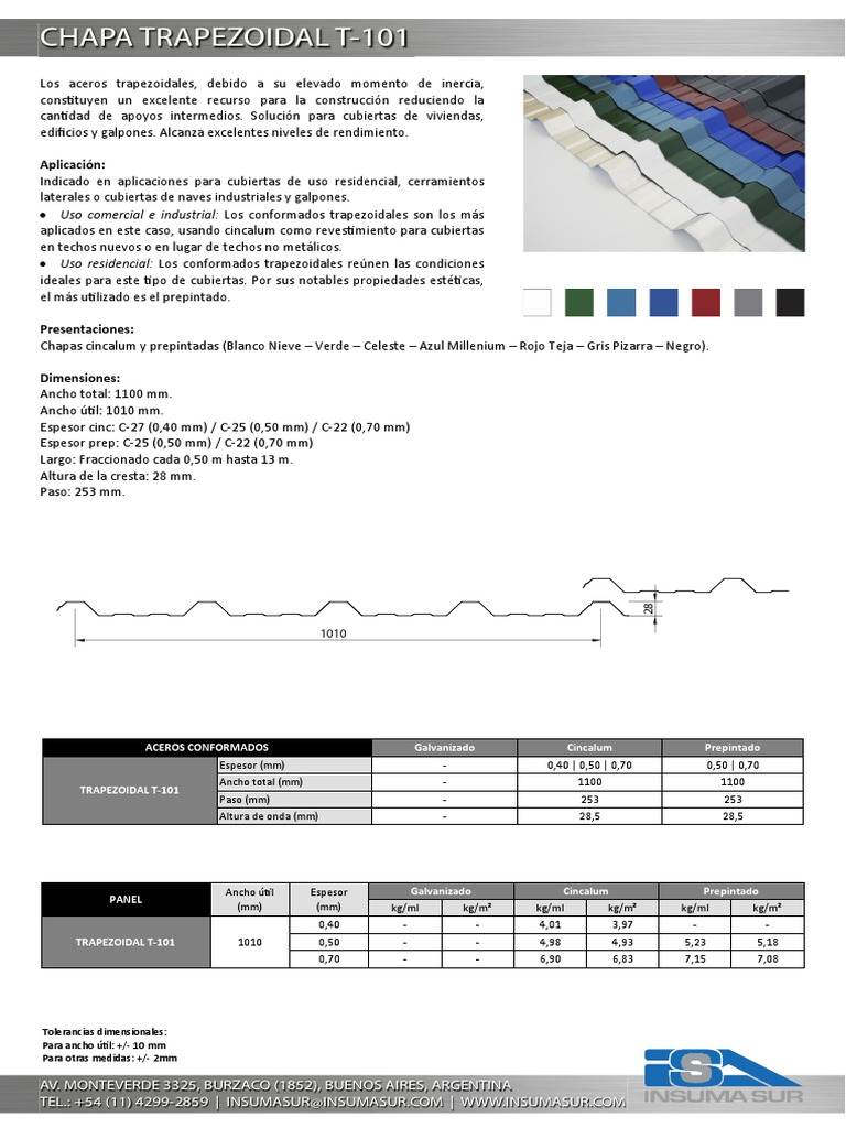 Ficha de Producto Chapa Trapezoidal T 101 | PDF | Materiales de ...
