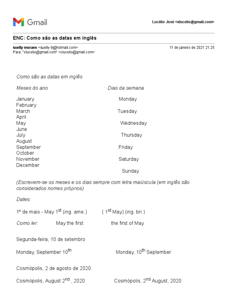 Gmail - ENC - Como São As Datas em Inglês | PDF