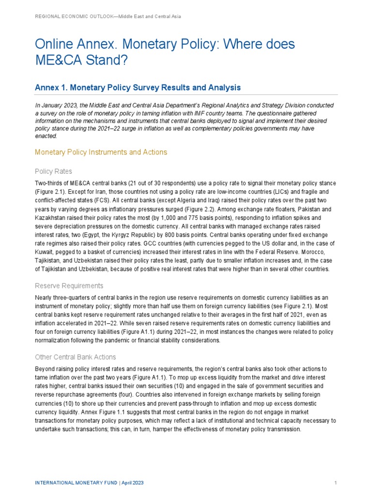 April 2023 Regional Economic Outlook Online Annex Monetary Policy Where ...