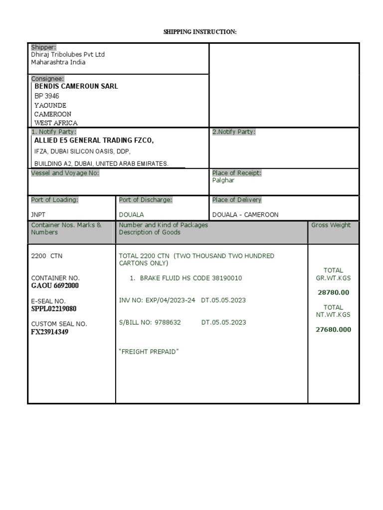 Shipping Instruction | PDF