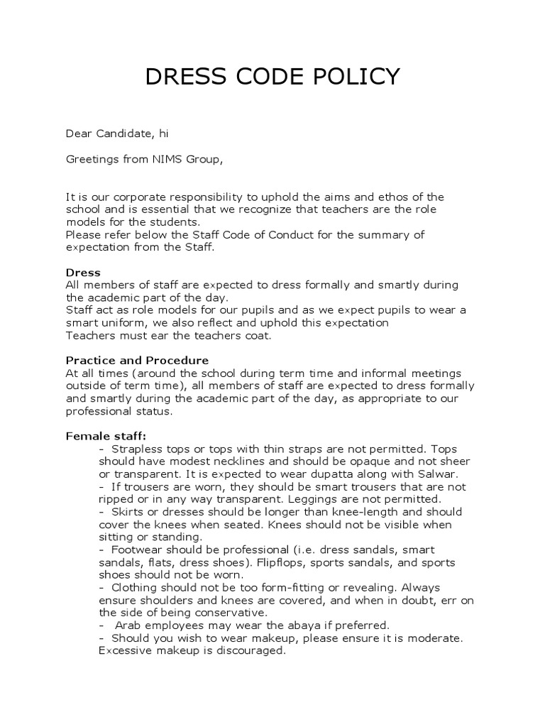 Dress Code Policy | PDF | Career & Growth