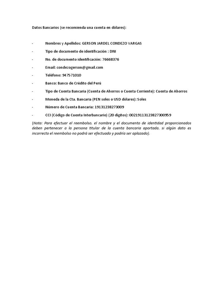 Solicitud Datos Bancarios | PDF