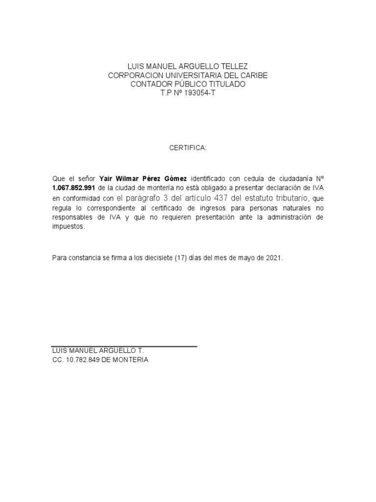 Certificado Pn No Declarante | PDF