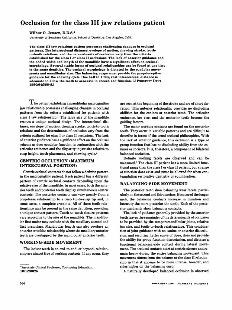 Occlusion For The Class III Jaw Relations Patient: Centric Occlusion ...