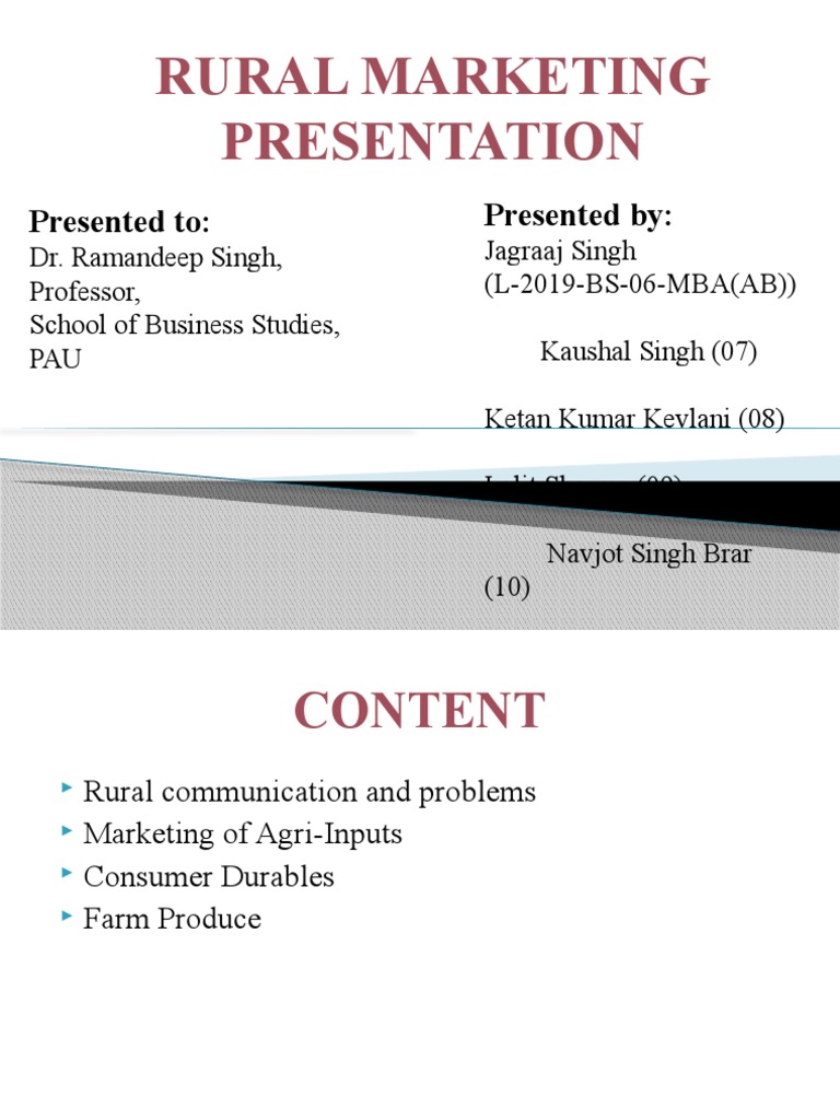 Rural Marketing Presentatiom (Group 2) | PDF | Agriculture | Marketing