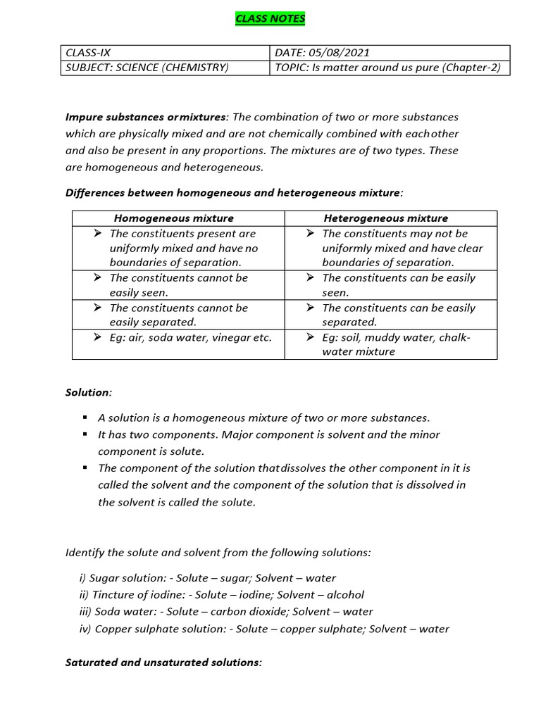 CLASS 9 Chapter 2 Part 2 Chem | PDF | Mixture | Suspension (Chemistry)
