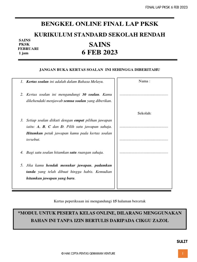 Soalan PKSK Tahun 6 2023 Online | PDF