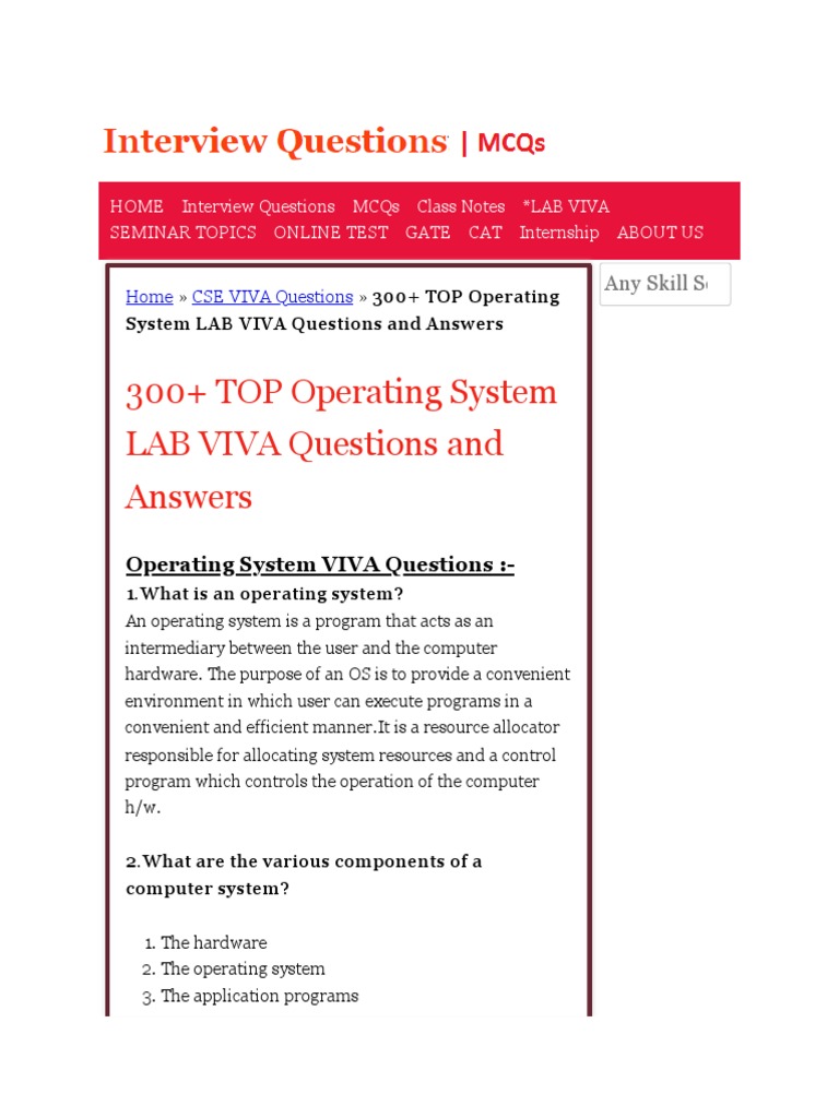 300+ TOP Operating System LAB VIVA Questions and Answers | PDF | Thread (Computing) | Operating ...