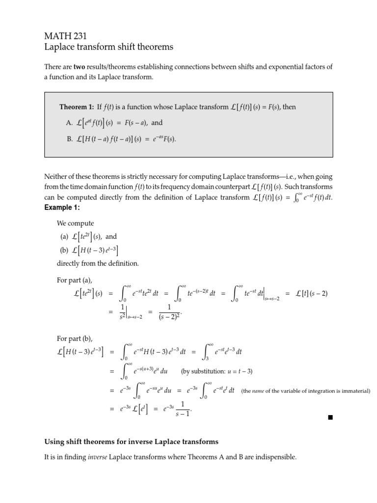 Laplace Transform Shift Theorems | PDF