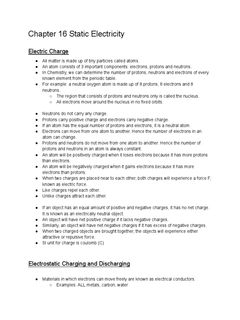 Chapter 16 Static Electricity | PDF | Electric Charge | Atoms