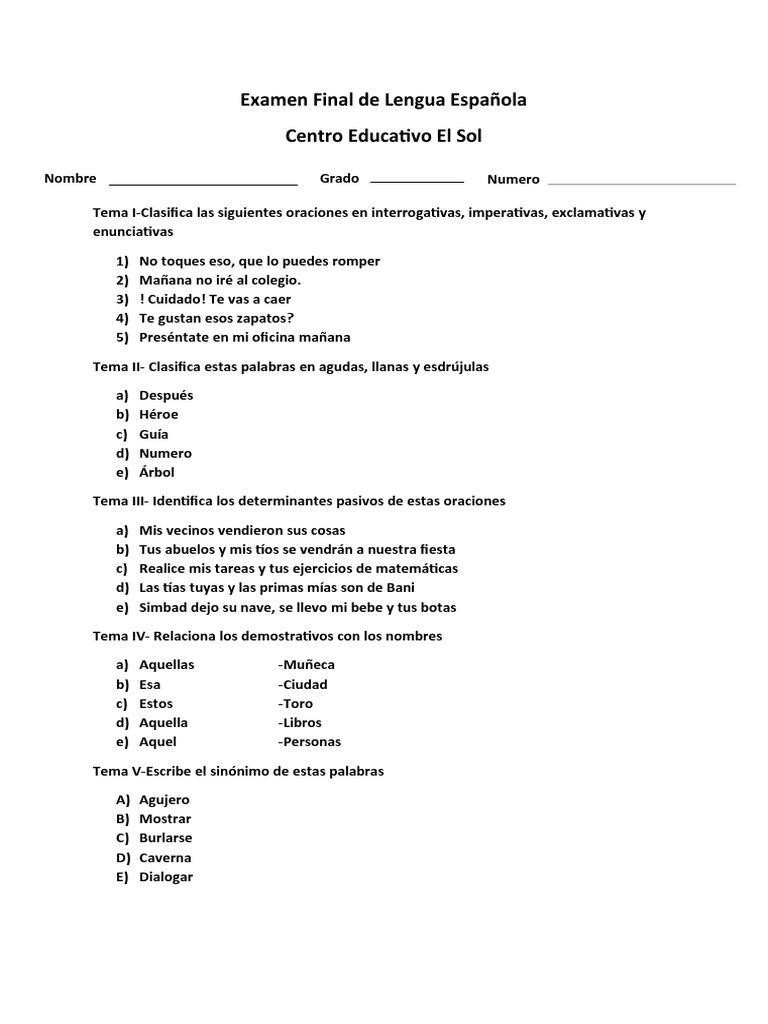 Examen Final de Lengua Española | PDF | Lingüística